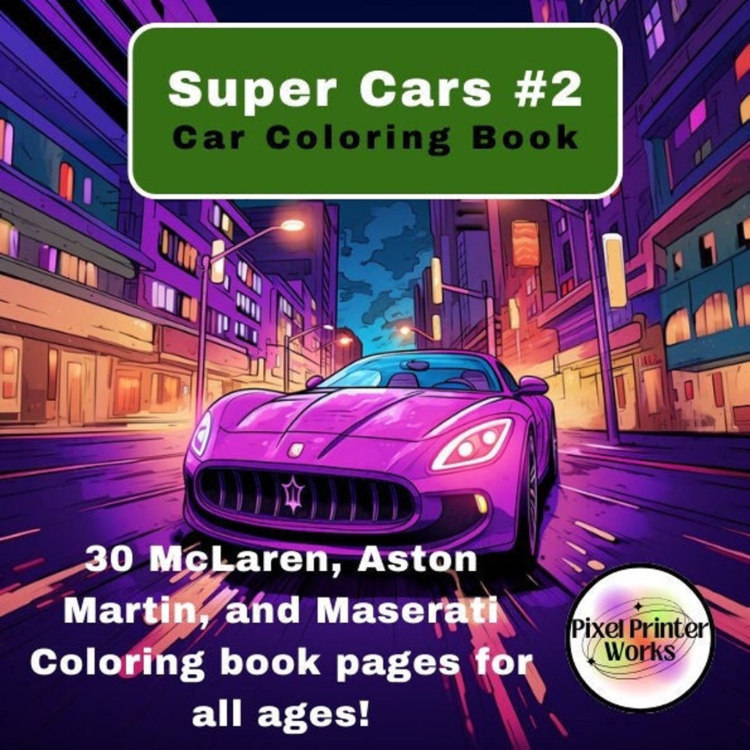 Super Cars Coloring Book | 30 Pages | Adults, Kids, Coloring Book ...