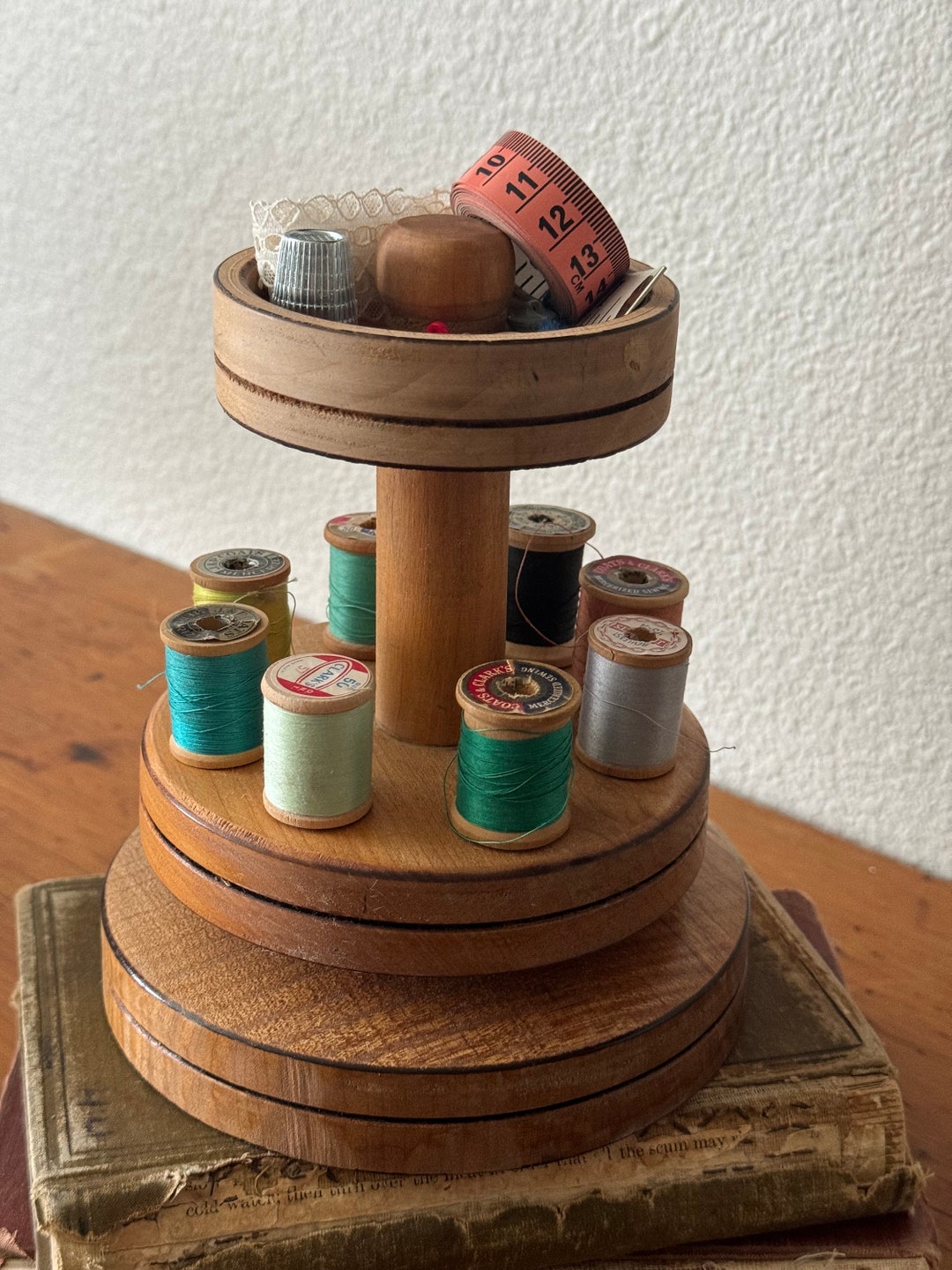 Wooden Thread Spool Holder W/notions - Etsy