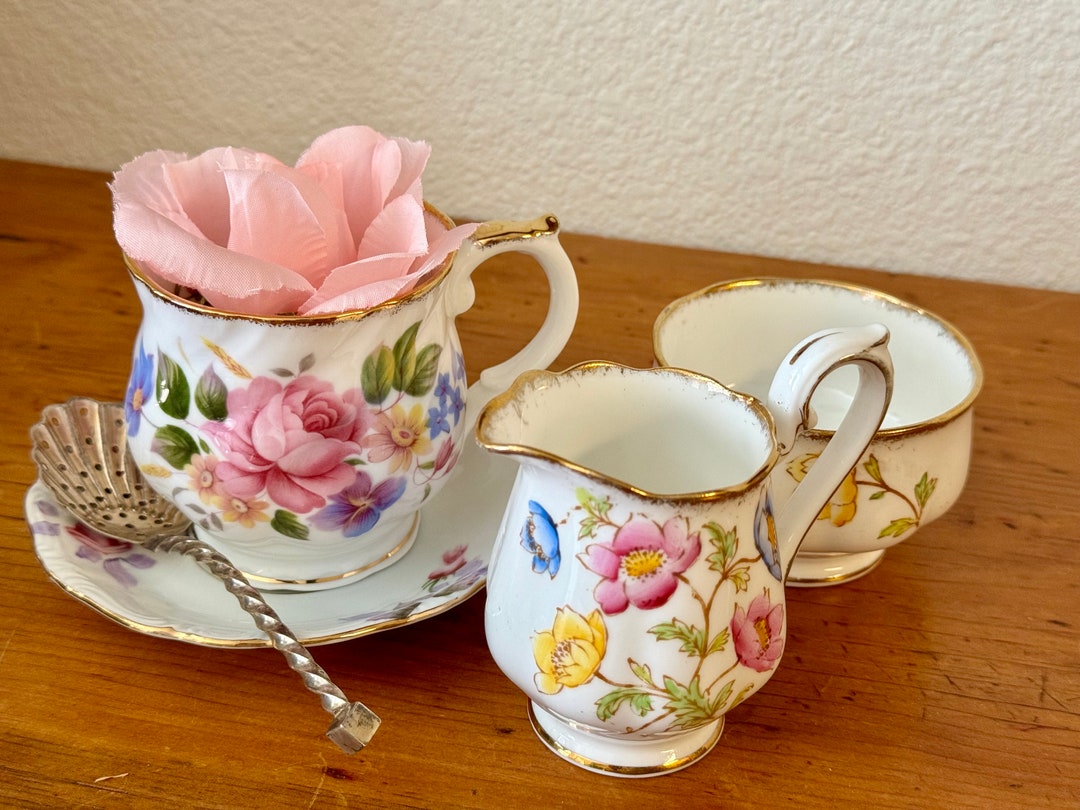 Floral China Tea Set: Queens Cup, Royal Albert Creamer, SAJI Saucer - Etsy
