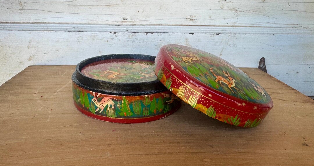 Kashmir Paper Mache Lacquer Box and 6 Coaster Set - Etsy