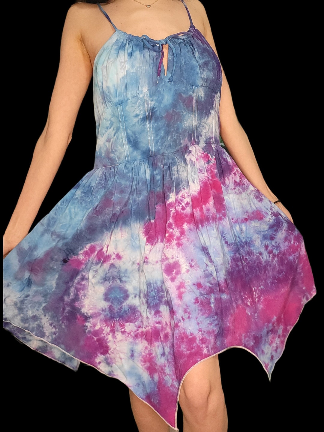 Ladies Tie Dye Cotton Dress - 'nebula Storm' Spaghetti Strap Corset ...
