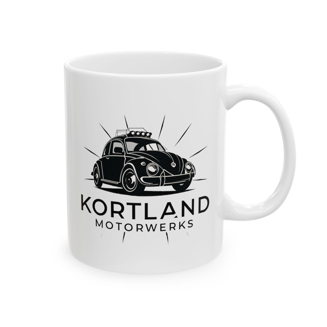 VW Beetle Logo Coffee Mug Kortland Motor Werks Classic Car Enthusiast ...