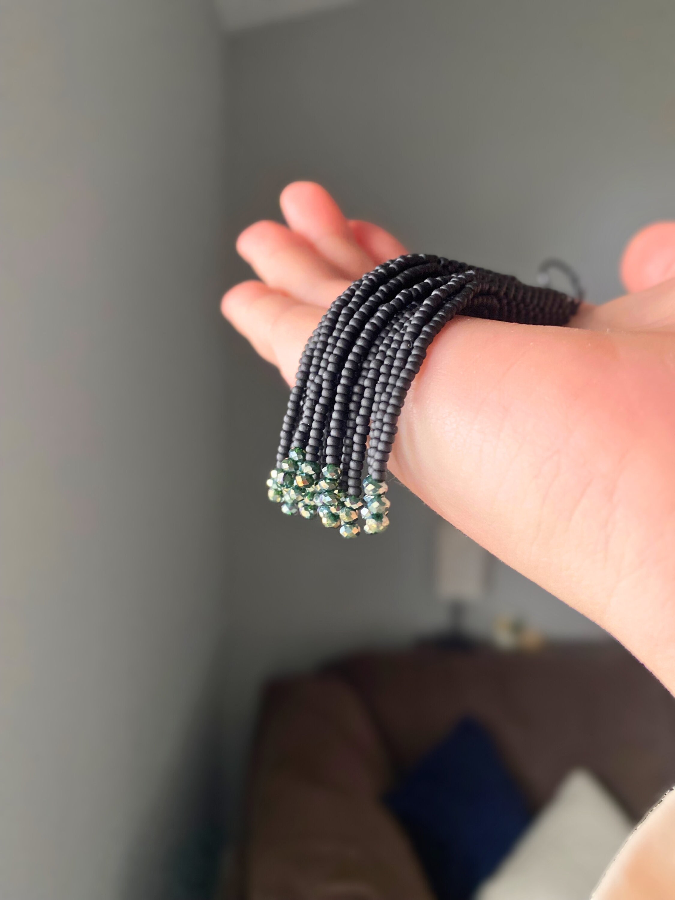 MATTE BLACK TASSELS Handmade Beaded Earrings Peyote Stitch Custom ...