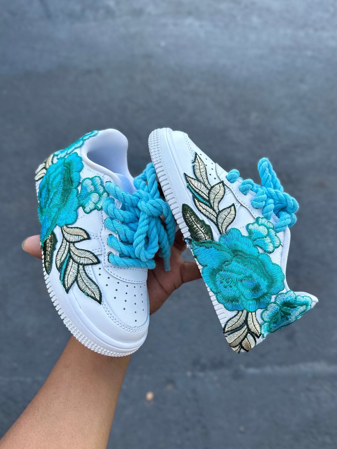 Kids Custom Rope Lace Floral Sneakers, Embroidered Flower Patch, Custom ...