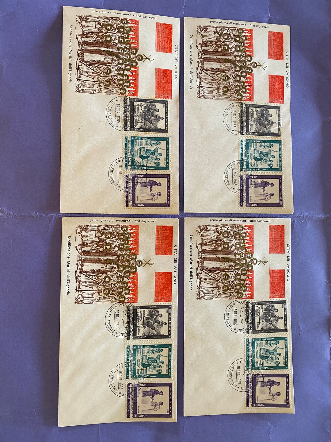 Set of 4 Envelope BU Vatican City 03/16/1965, Die Emissions Poste ...