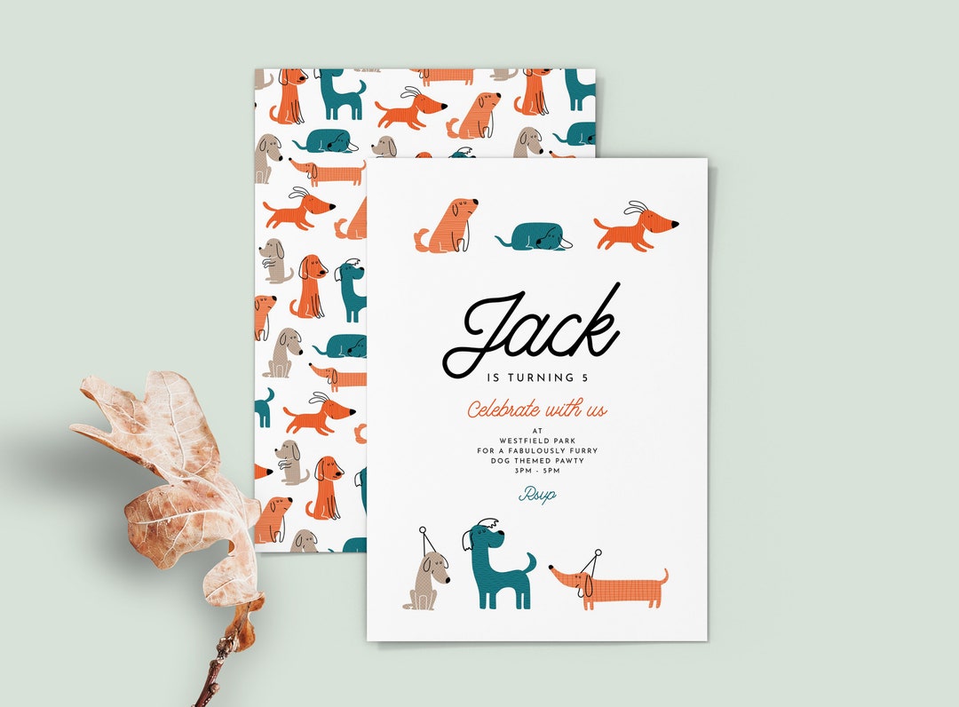 Dog Themed Birthday Party Invitation Playful Fun Design, Editable ...