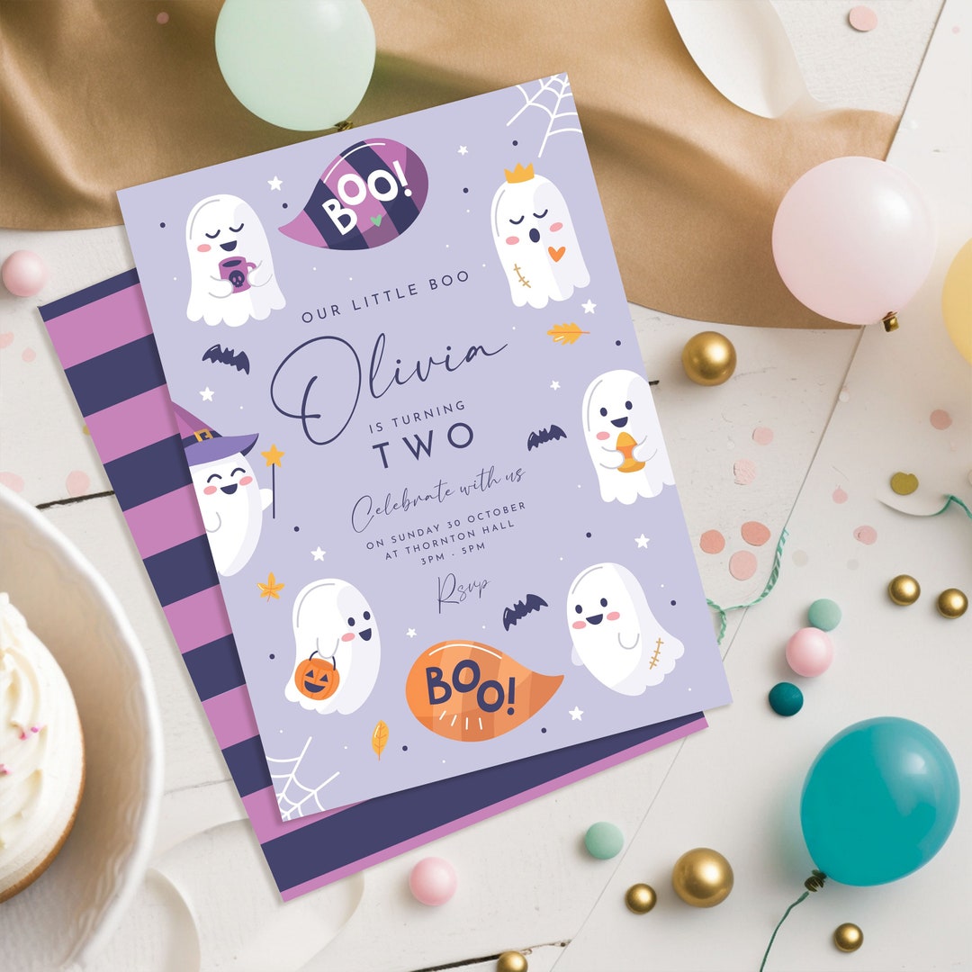 Pastel Halloween Birthday Invitation Cute Little Ghosts - Etsy