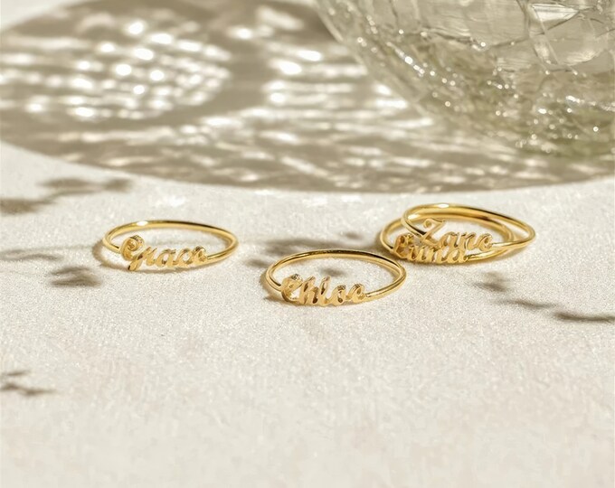 Sideway Initial Ring Sterling Silver Ring Stacking Ring Custom Name Ring Personalized Gift ...