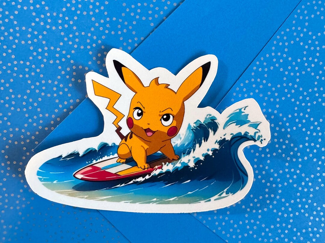 Surfing Pikachu Vinyl Sticker: Catch the Wave of Fun - Etsy