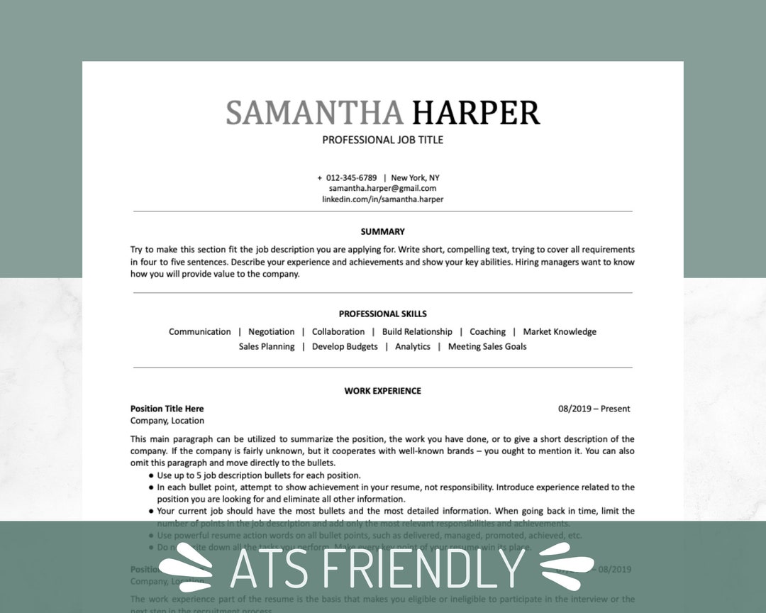 Minimalist ATS CV Template 2023 for Google Docs: Professional 1 & 2 ...