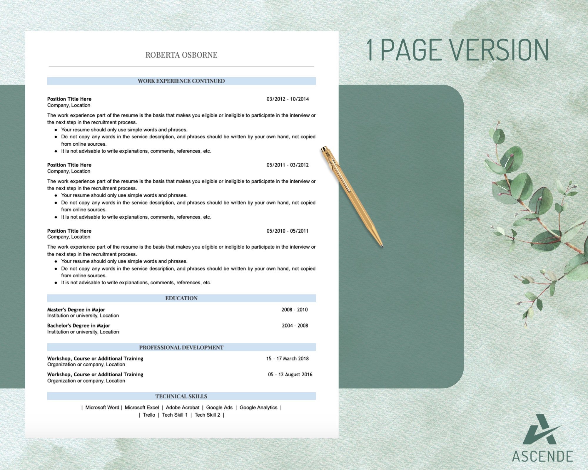 ATS Friendly Resume Template for Google Docs ATS Compatible - Etsy