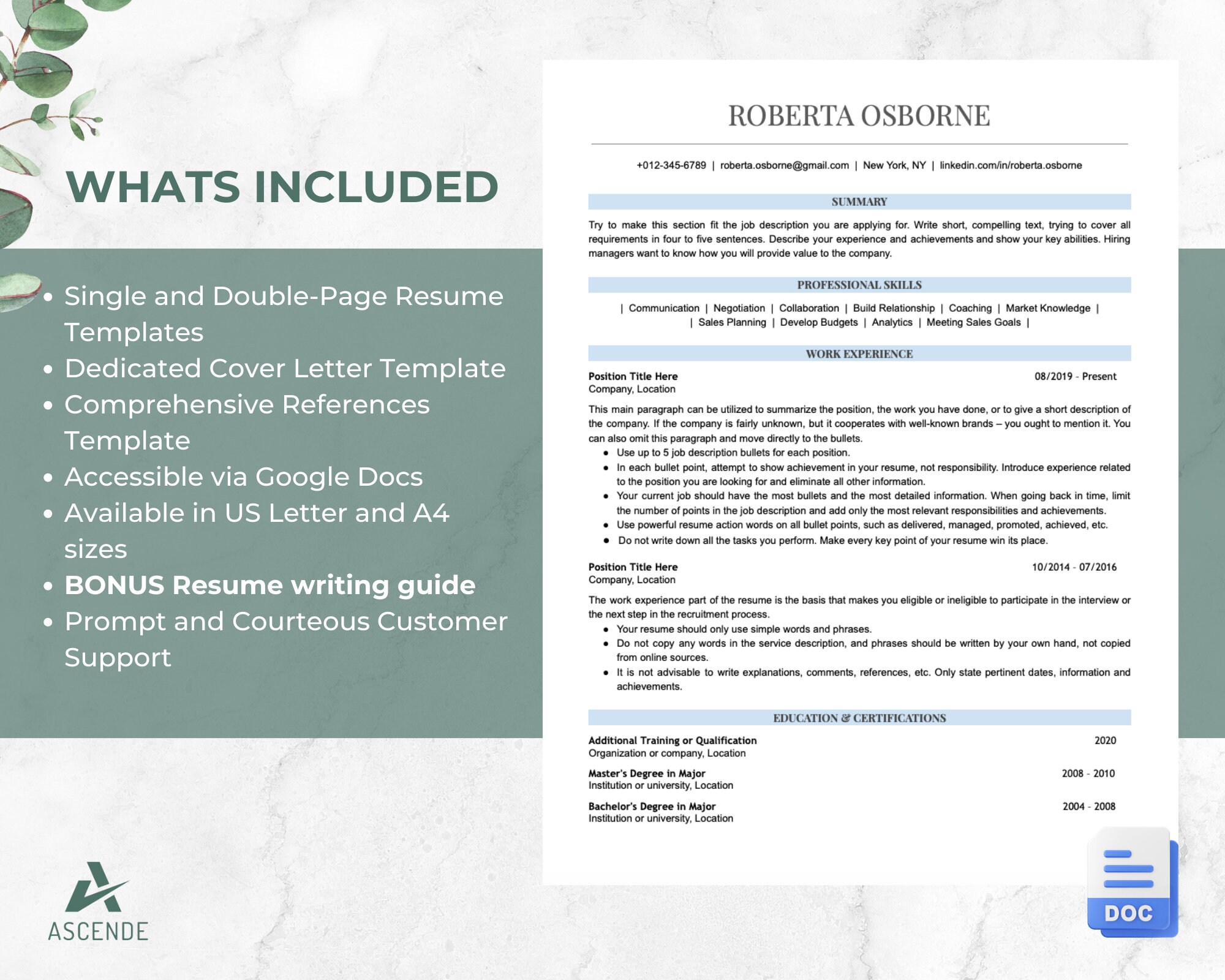 ATS Friendly Resume Template for Google Docs ATS Compatible - Etsy