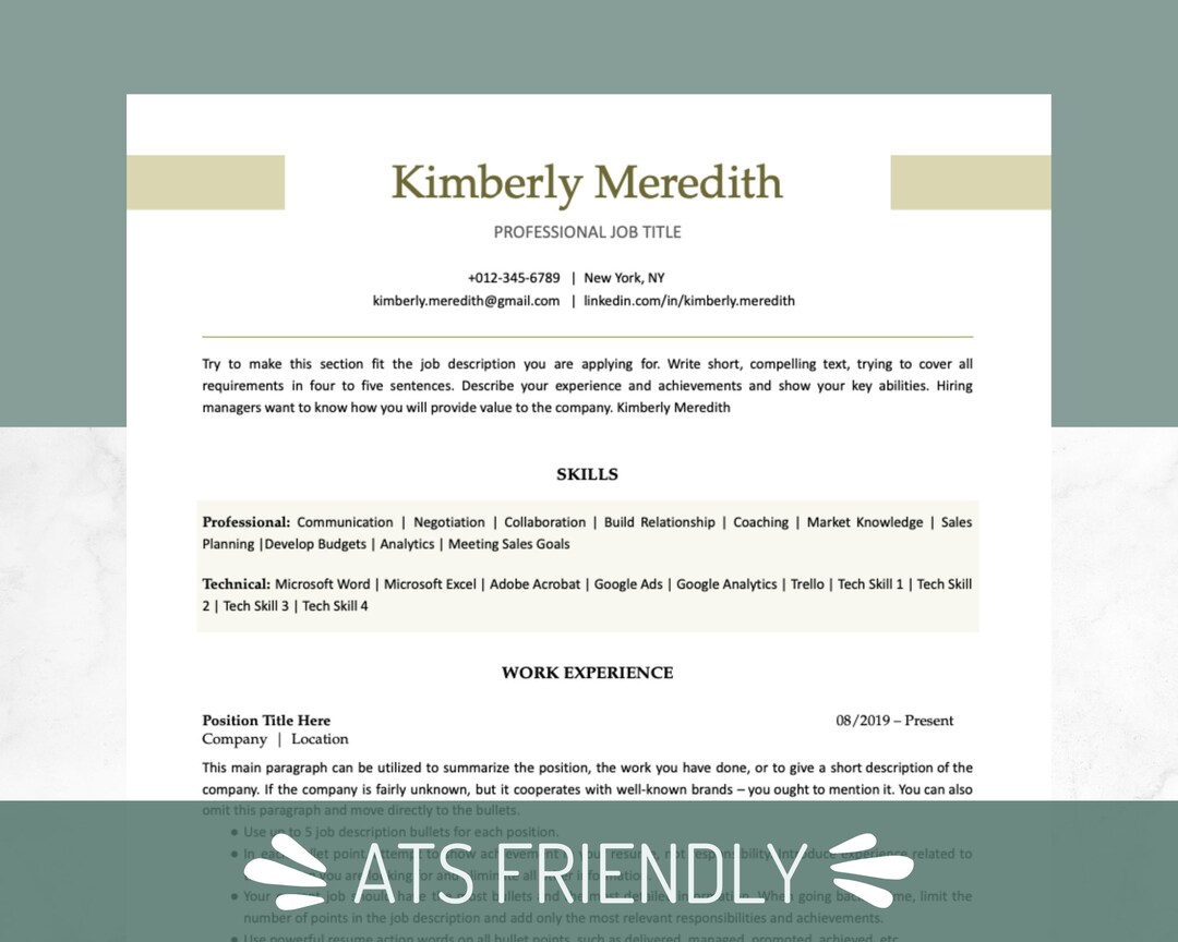 Minimalist ATS CV Template 2023 for Google Docs: Professional 1 & 2 ...