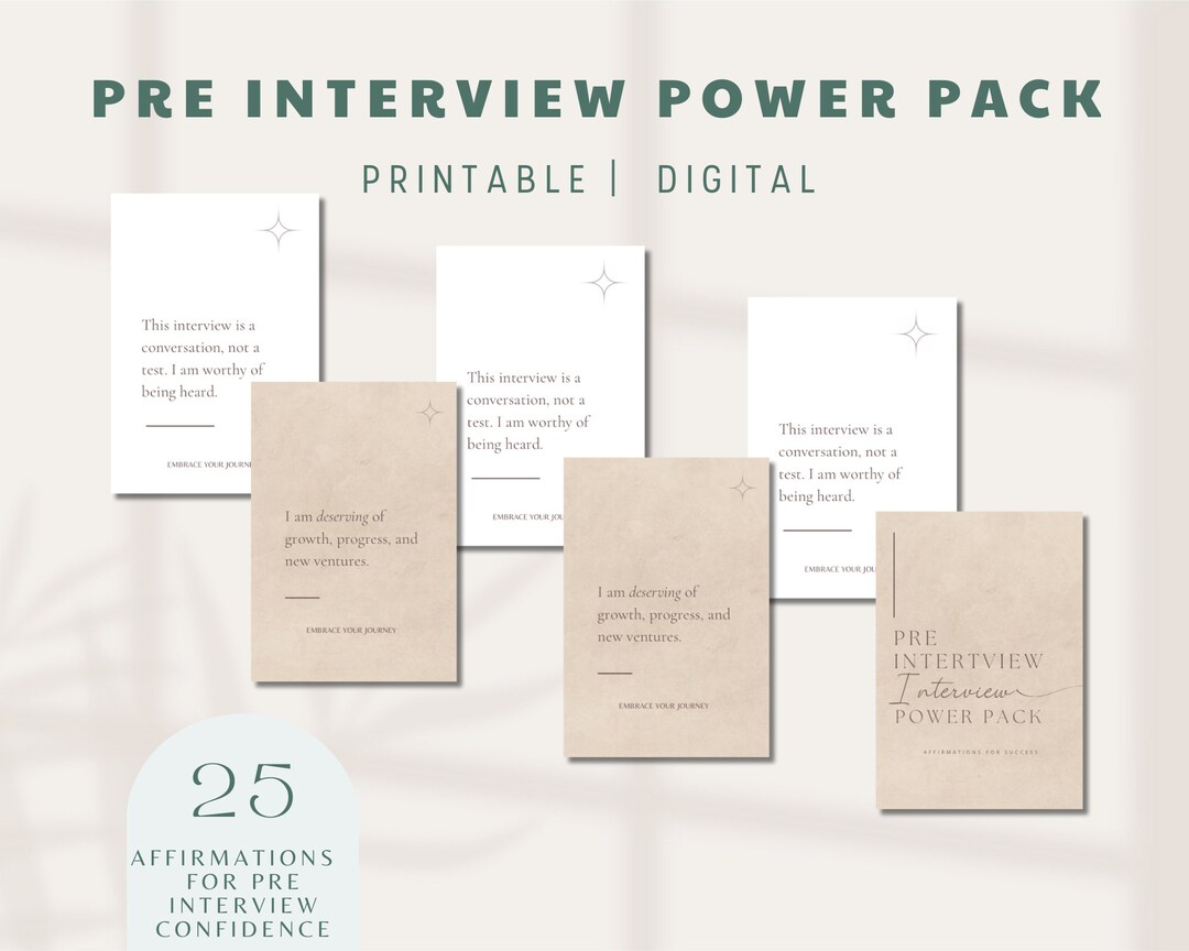 Digital & Printable Affirmation Cards: Pre Interview Power Pack for Job ...