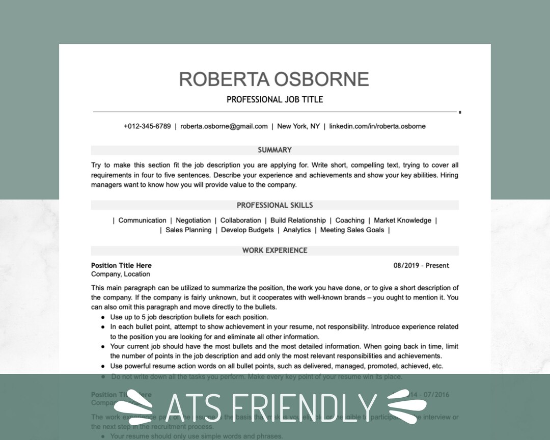 Minimalist ATS CV Template 2023 for Google Docs: Professional 1 & 2 ...