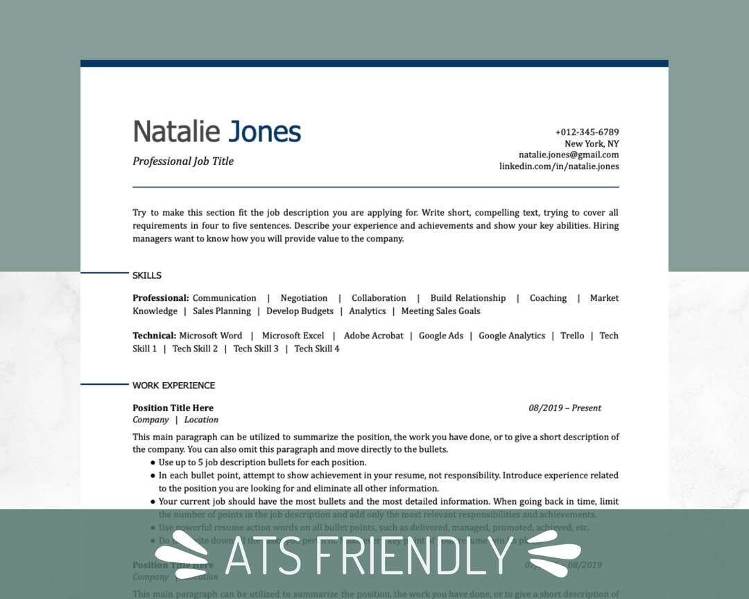 Minimalist ATS CV Template 2023 for Google Docs: Professional 1 & 2 ...