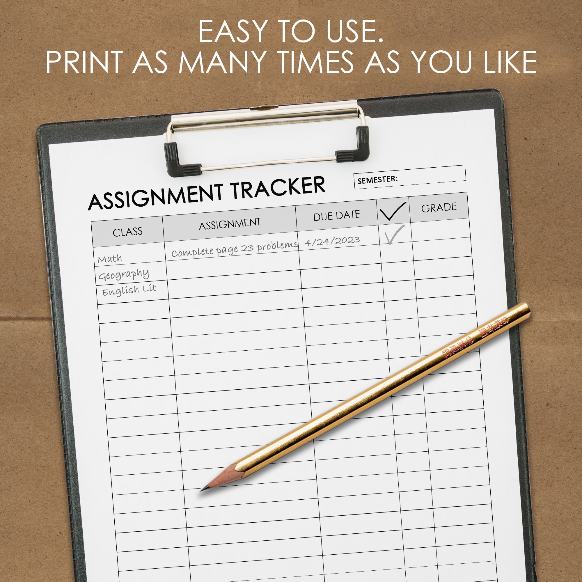 Assignment Tracker Assignment Printable List Homework - Etsy