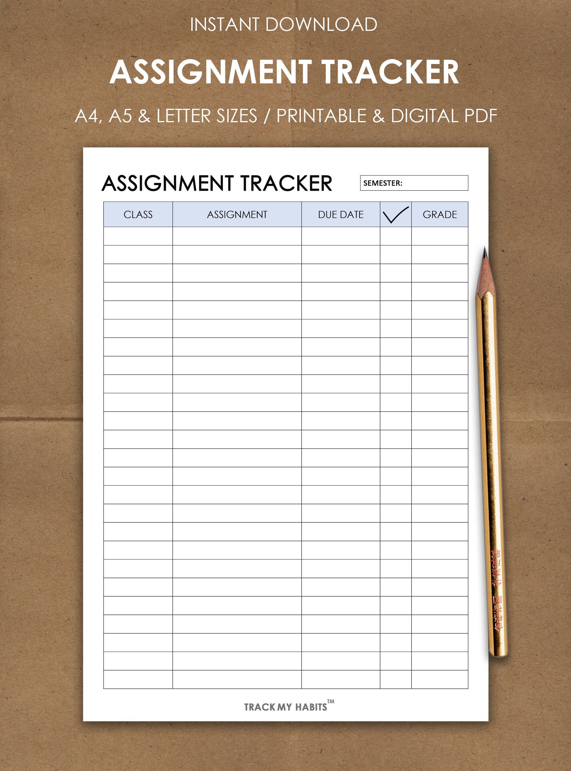 Assignment Tracker Assignment Printable List Homework - Etsy