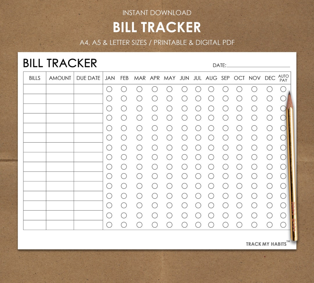Bill Tracker Printable, Monthly/yearly Bill Organizer, Monthly Bill ...