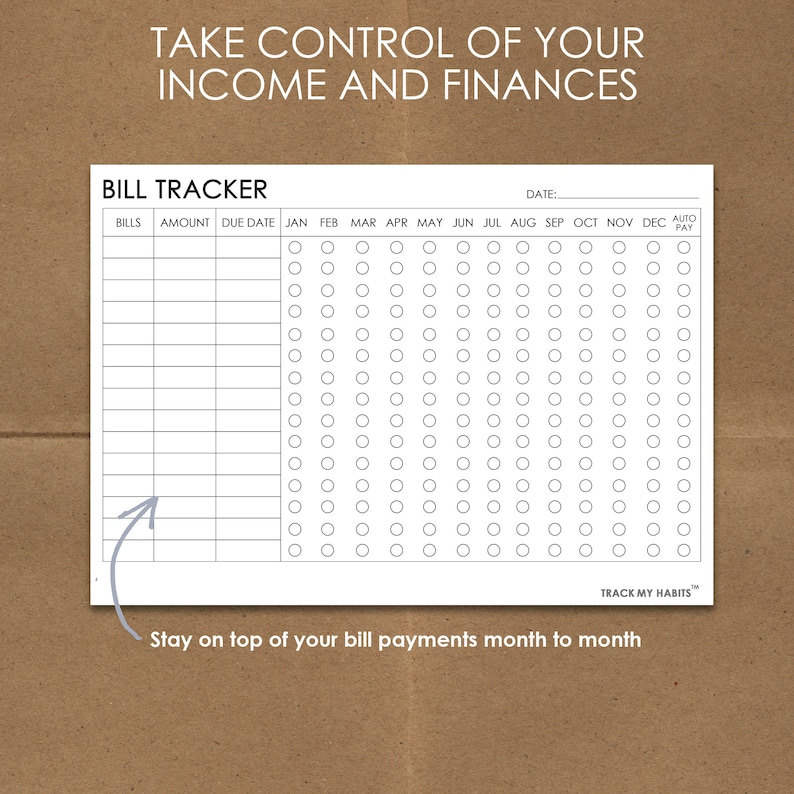Bill Tracker Printable, Monthly/yearly Bill Organizer, Monthly Bill ...