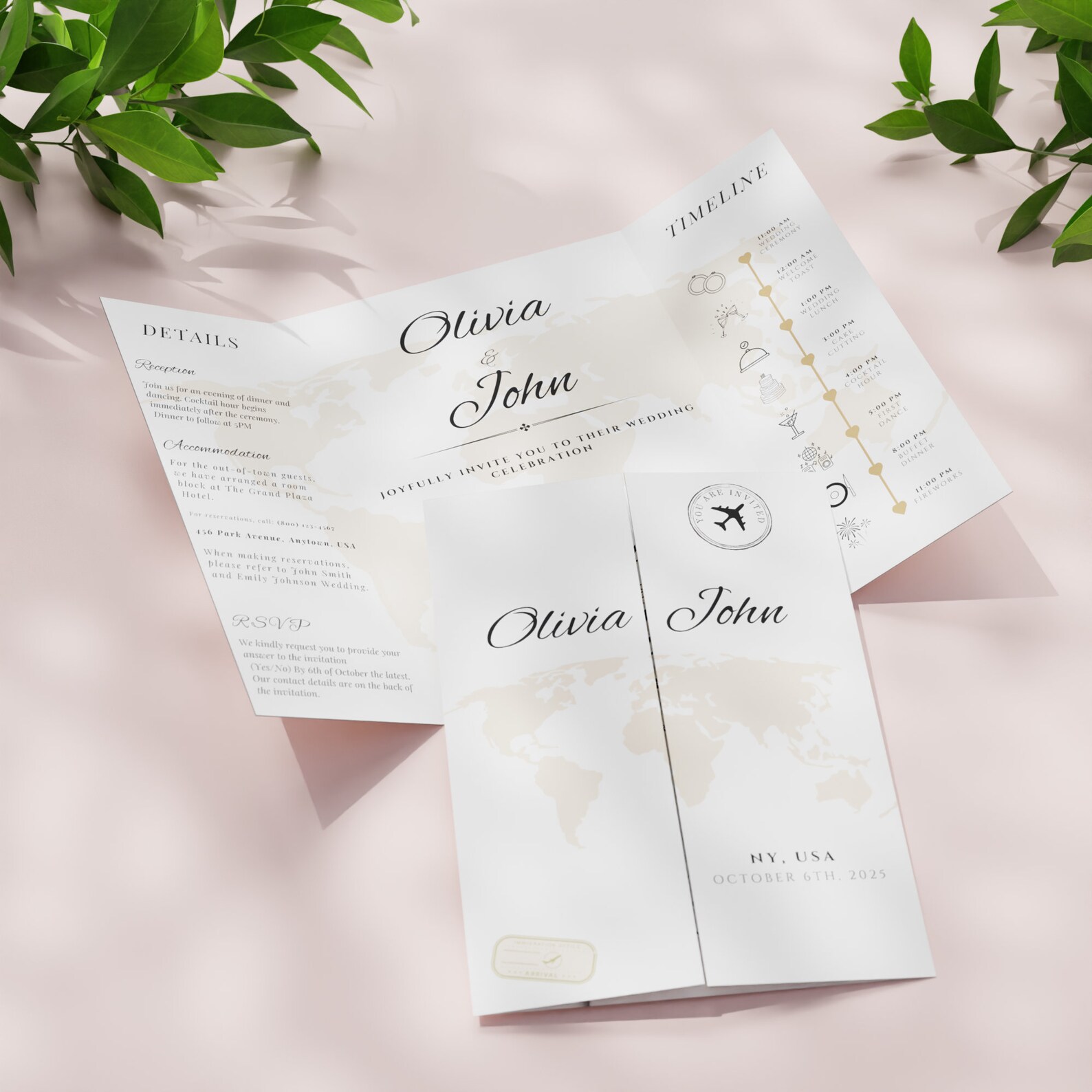 Destination- Folded Wedding Invite Template, Trifold Program Card ...