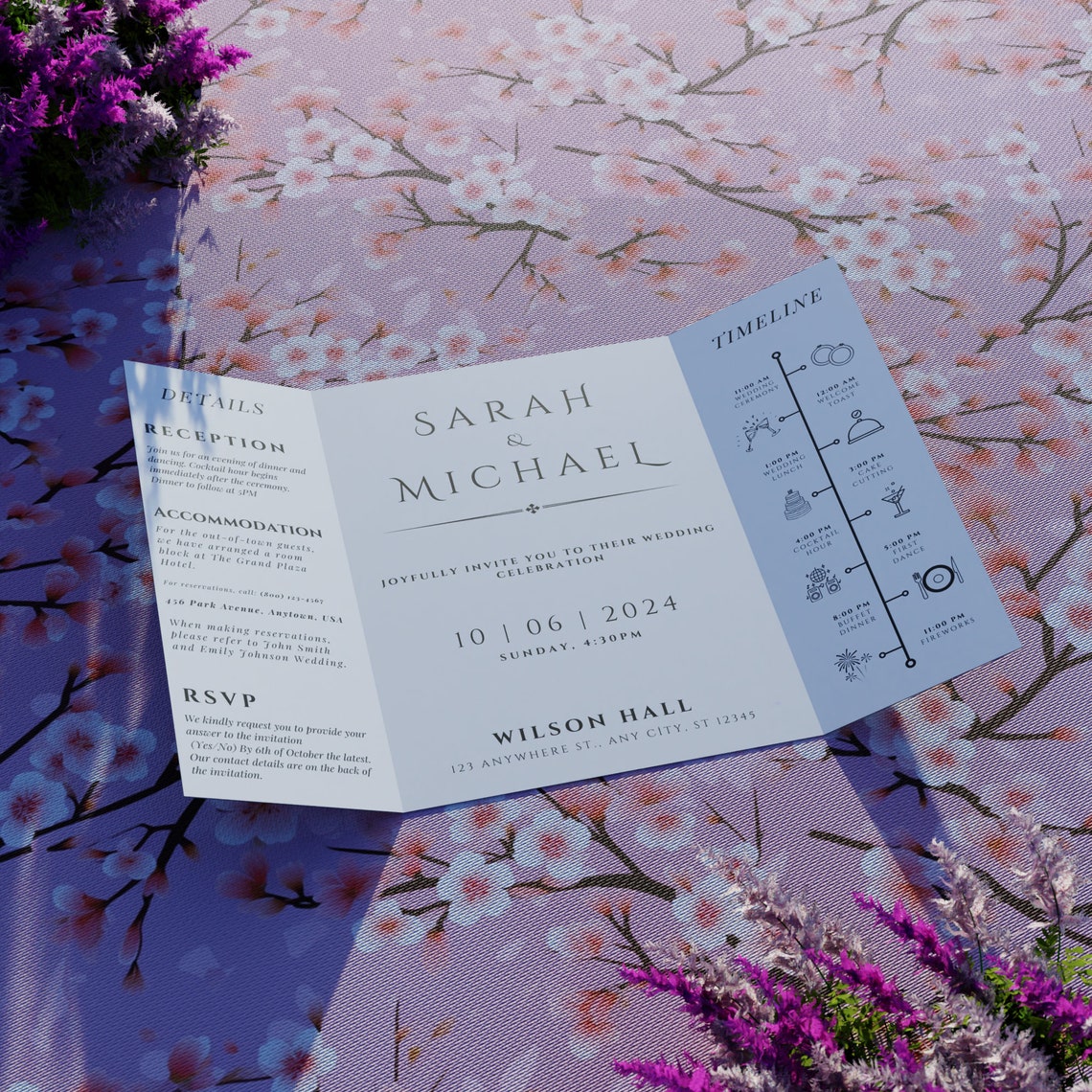 Modern Wedding Folded Invitation Template, Trifold Invitation Program ...