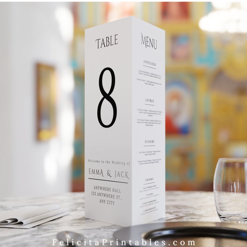 Modern Wedding Triangle Table Number Template, Wedding Menu, Program ...