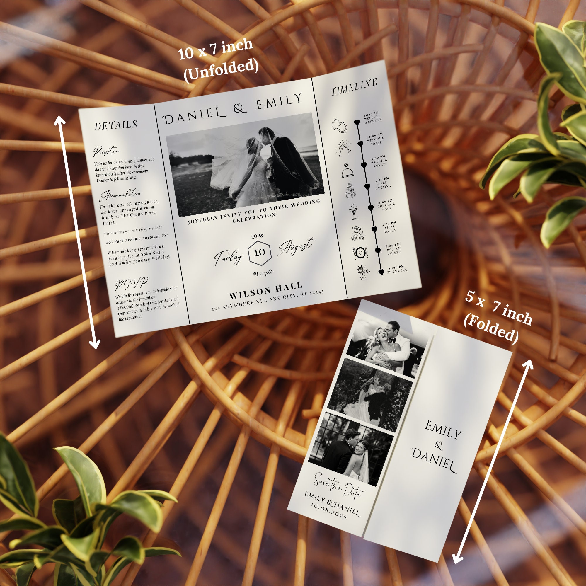 Plantilla de invitación de boda Photo Gatefold, invitación plegada con ...