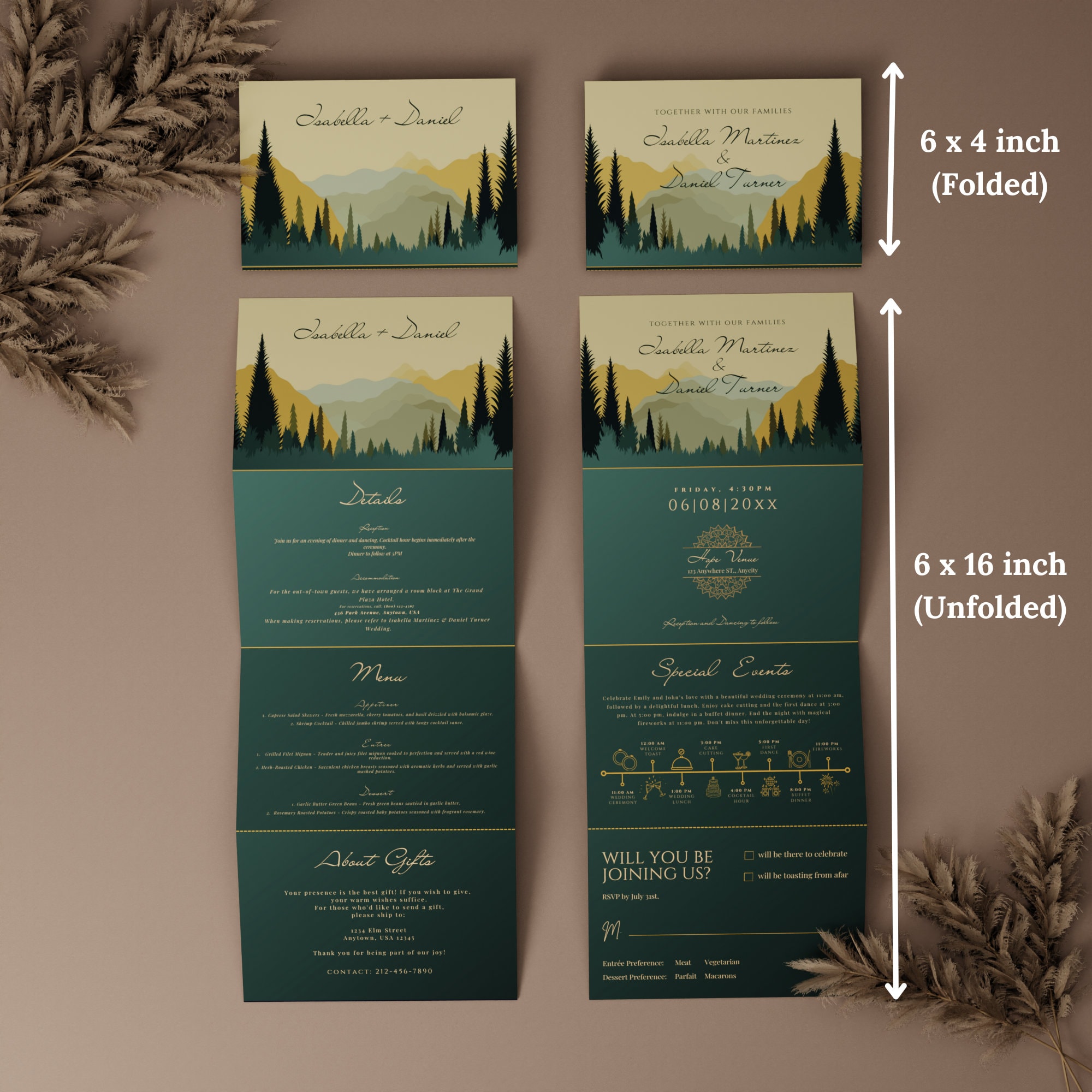 Forest-themed Concertina Wedding Invitation: Editable Canva Template - Etsy