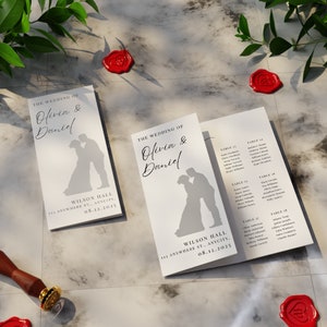 Modern Trifold Wedding Program Template: Ceremony, Seating Chart & Timeline, Editable in Canva ...