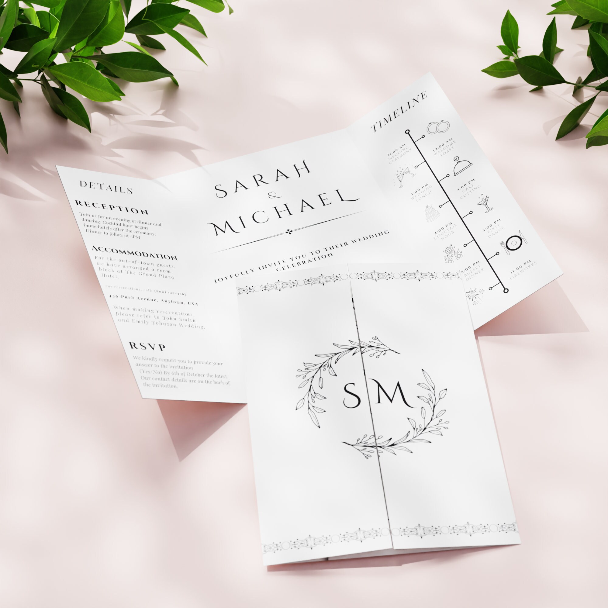 Modern Wedding Folded Invitation Template, Trifold Invitation Program ...
