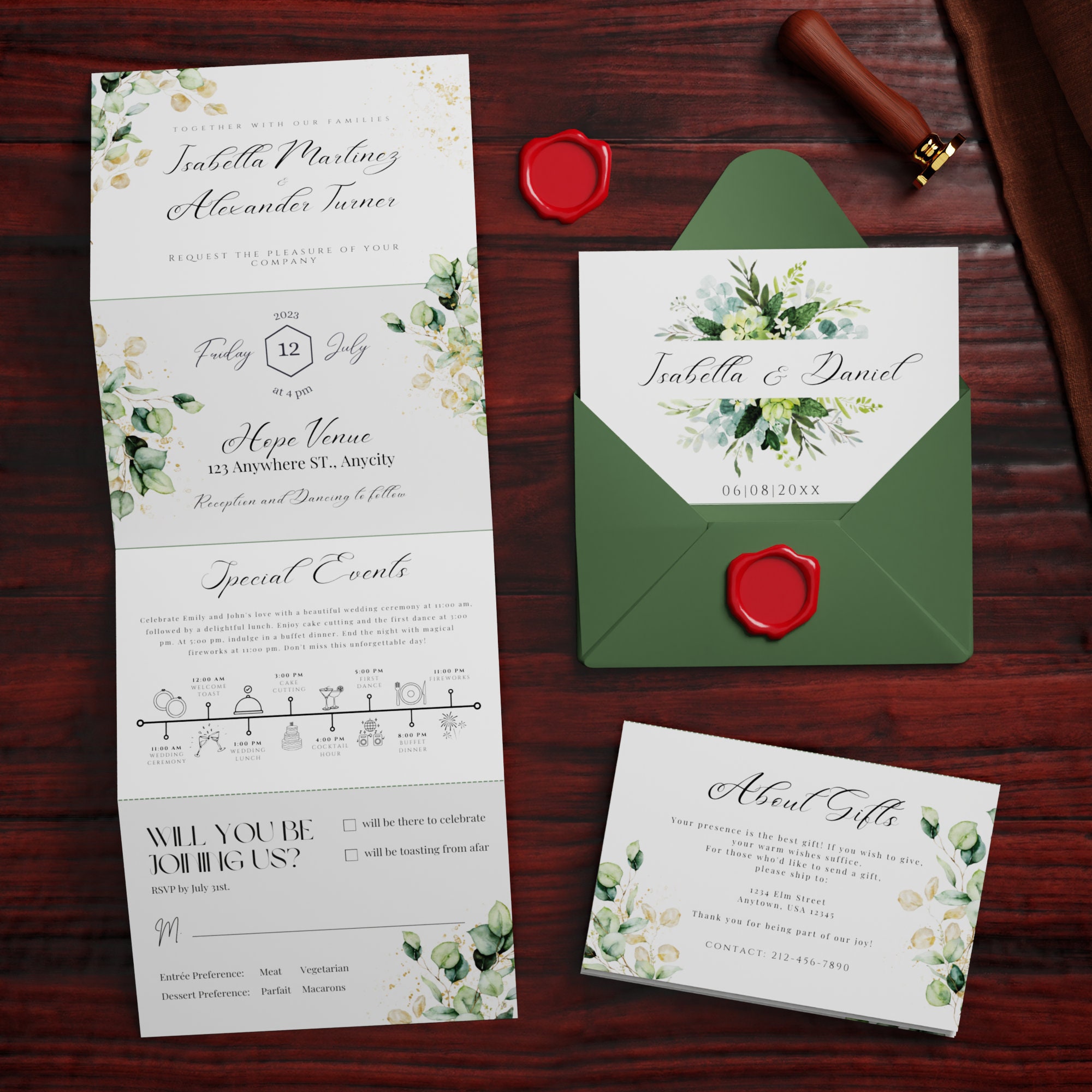 Greenery- Folded Wedding Invitation Template | Concertina Wedding ...