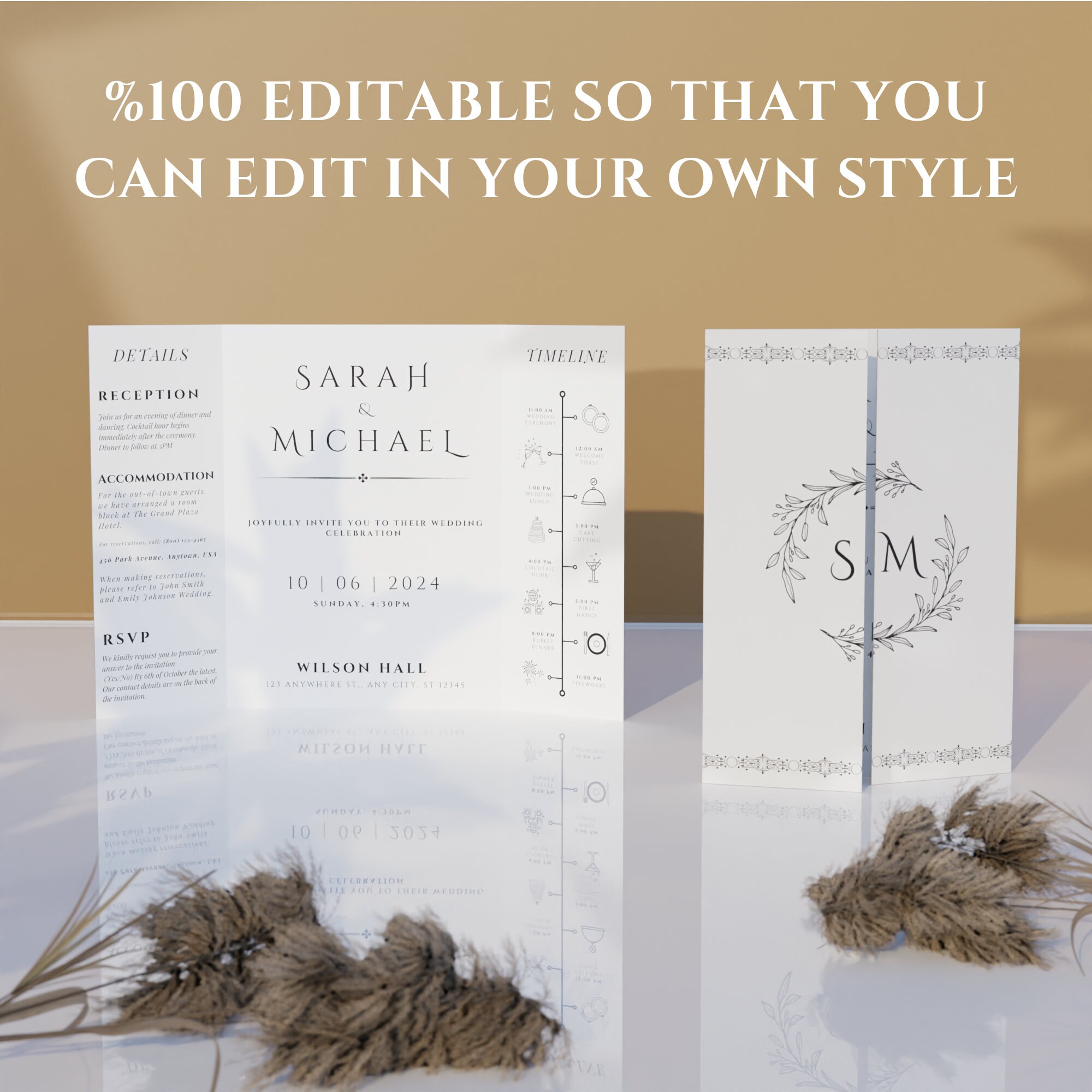 Modern Wedding Folded Invitation Template, Trifold Invitation Program ...