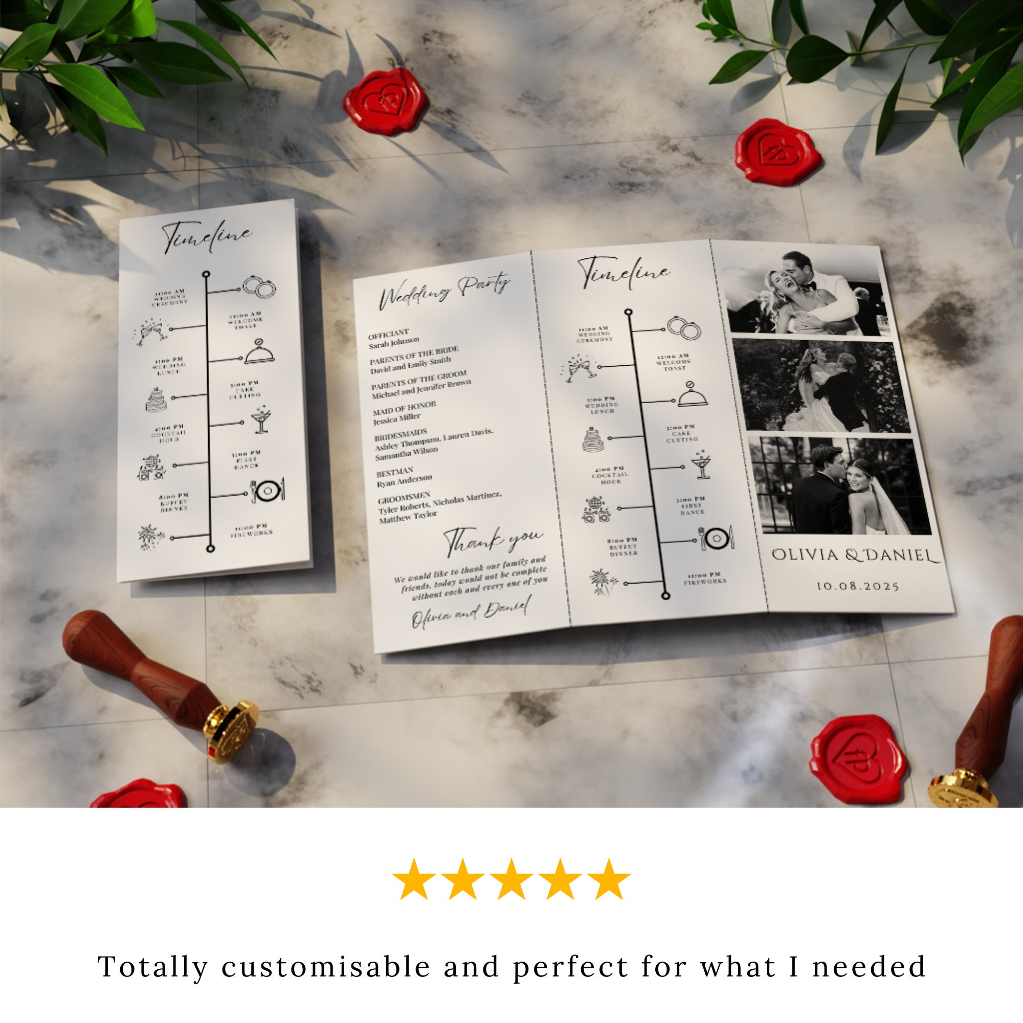 Photo Booth Strip Trifold Wedding Program Template: Seating Chart ...