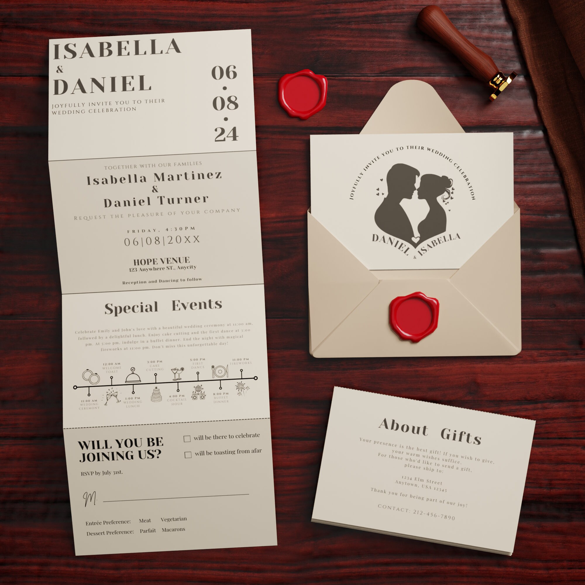 Concertina Wedding Invitation Template | Folded Wedding Card | Edit ...
