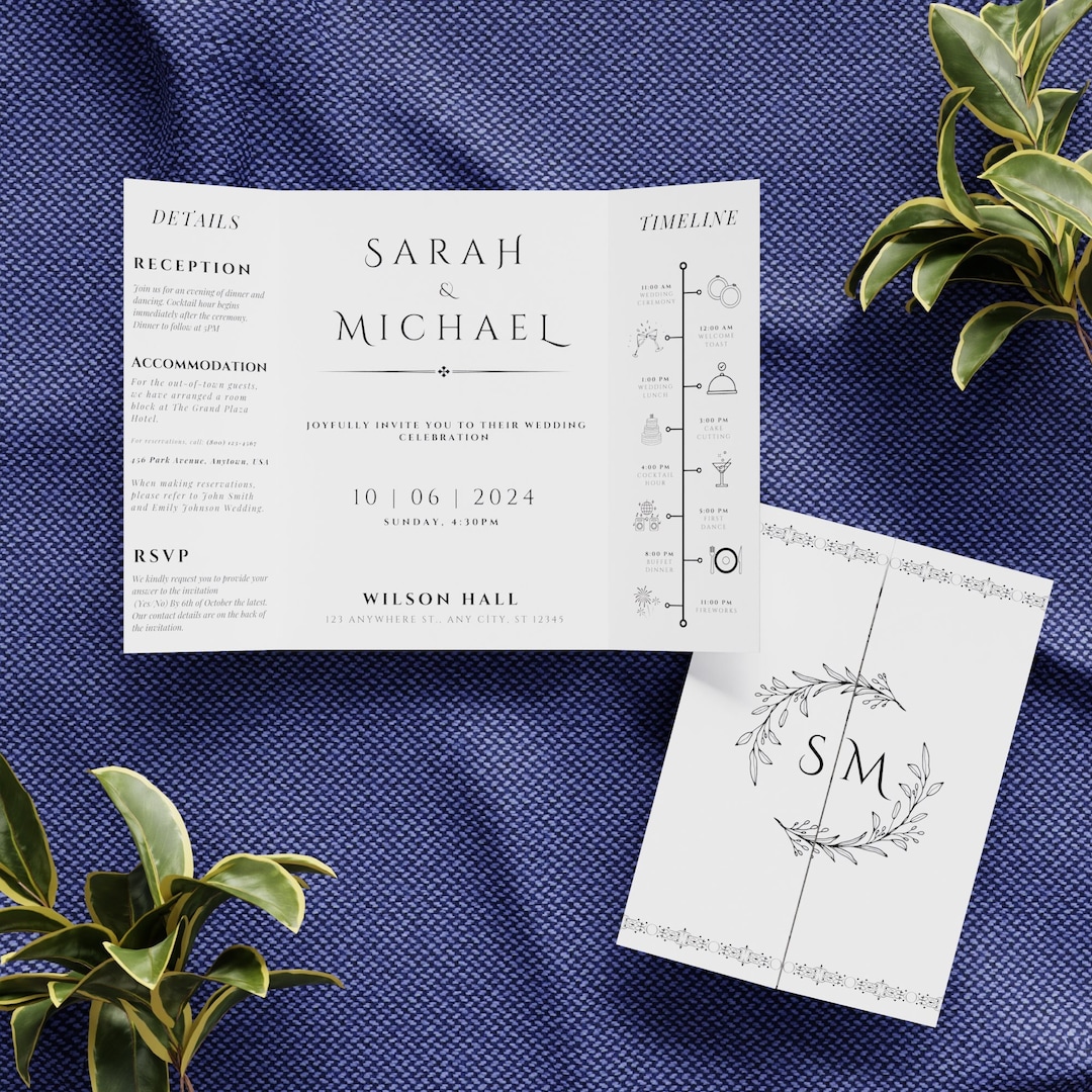Modern Wedding Folded Invitation Template, Trifold Invitation Program ...