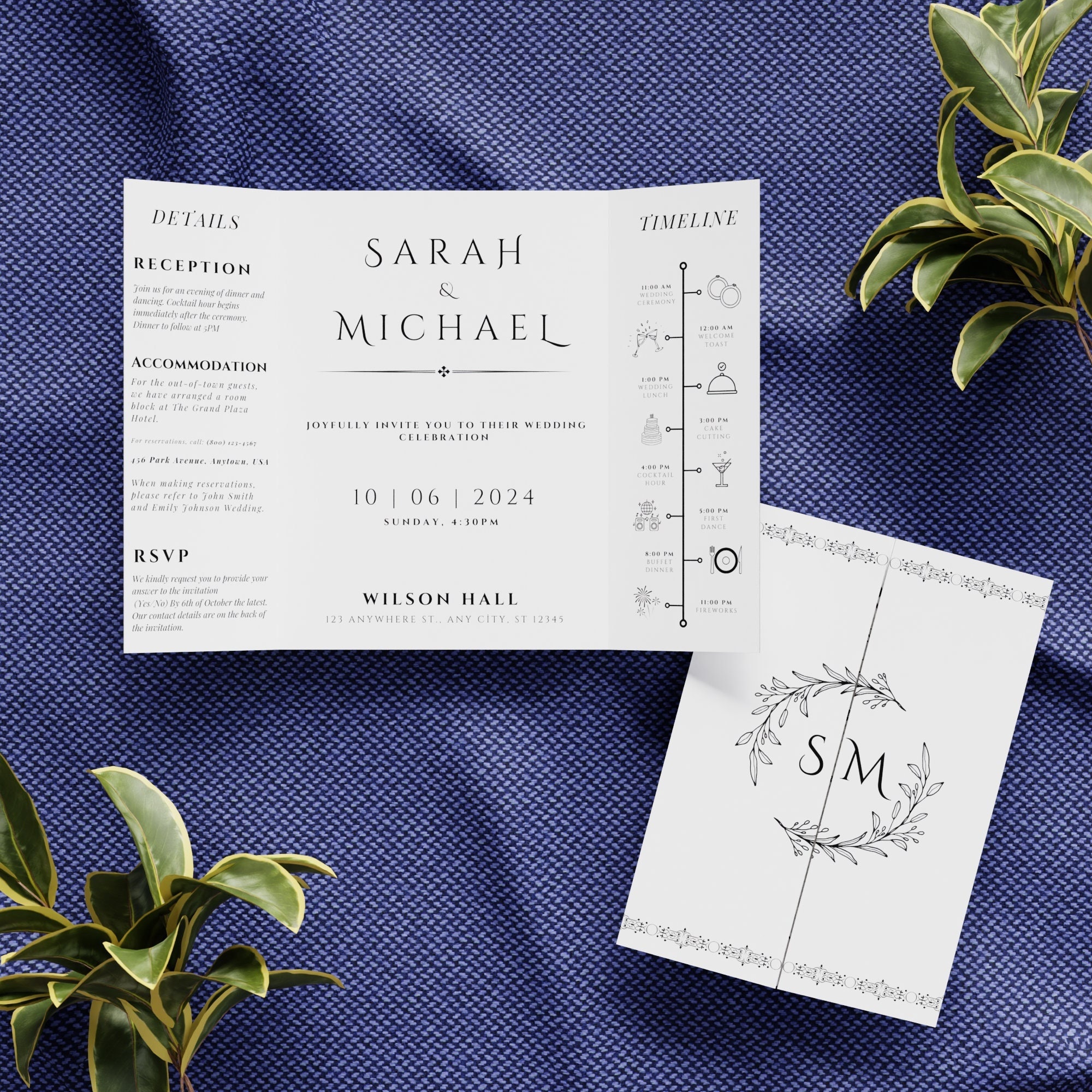 Modern Wedding Folded Invitation Template, Trifold Invitation Program ...