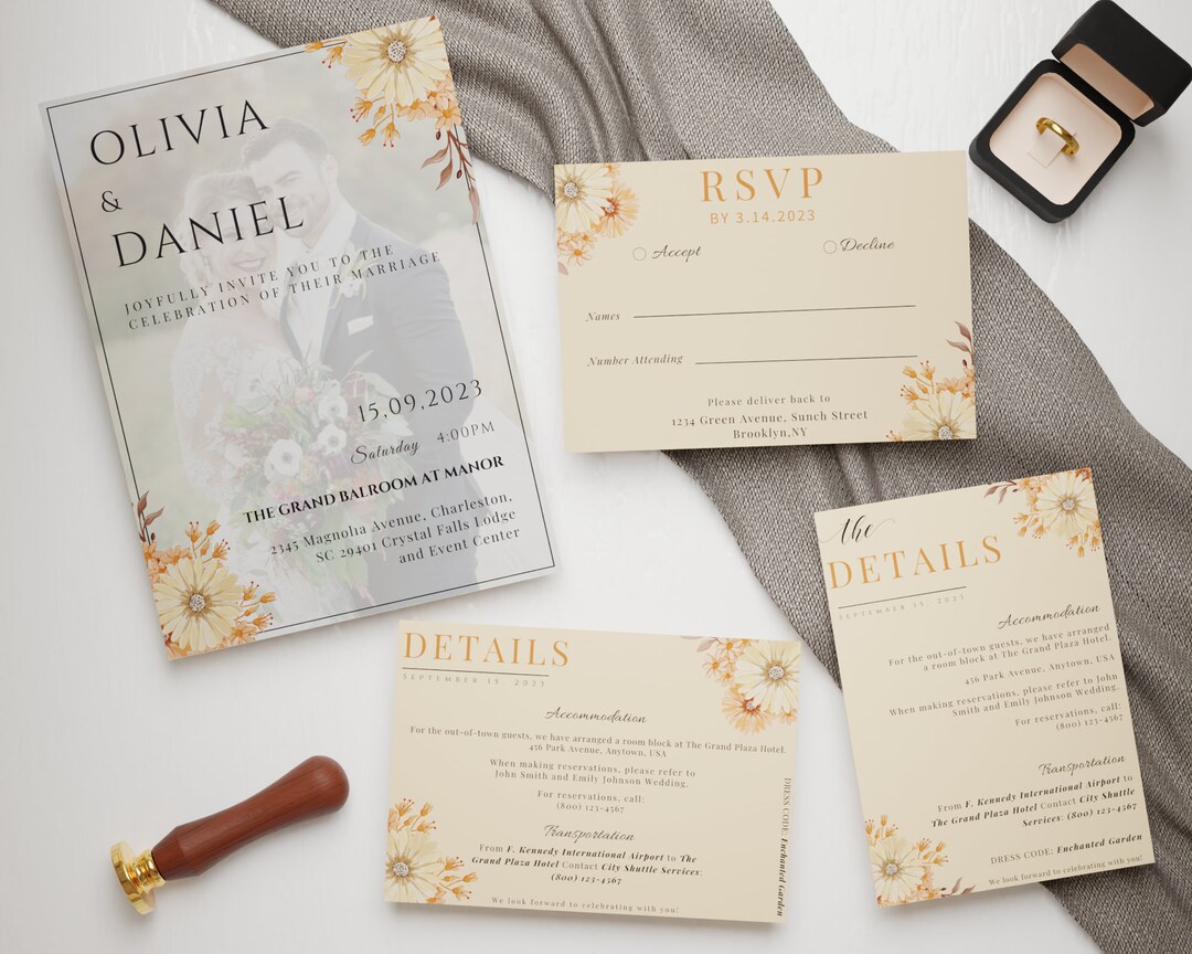 Photo Wedding Invitation Suite Template, Self Editable Wedding Suite ...