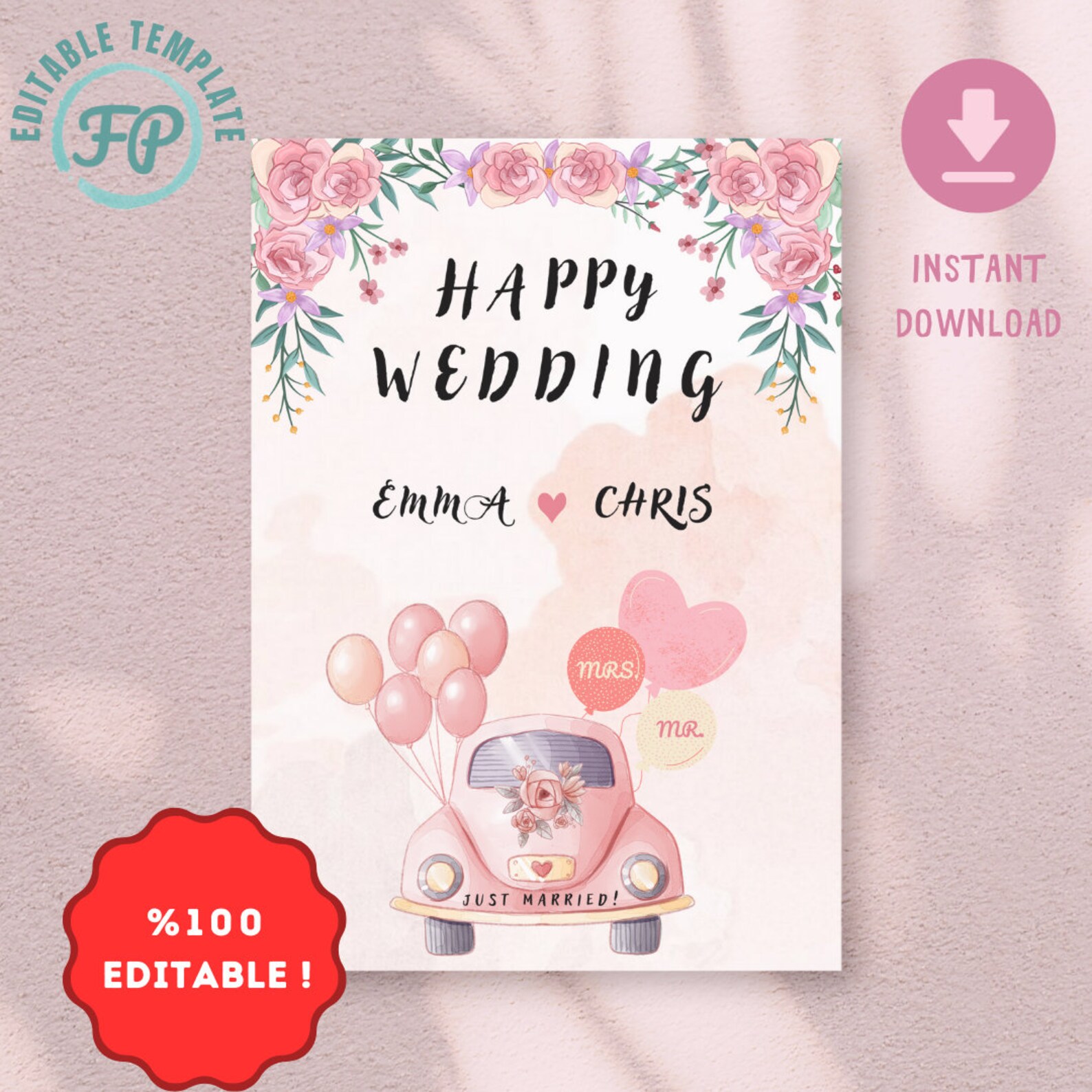 Editable Wedding Card, Printable Wedding Card, Happy Wedding Card ...