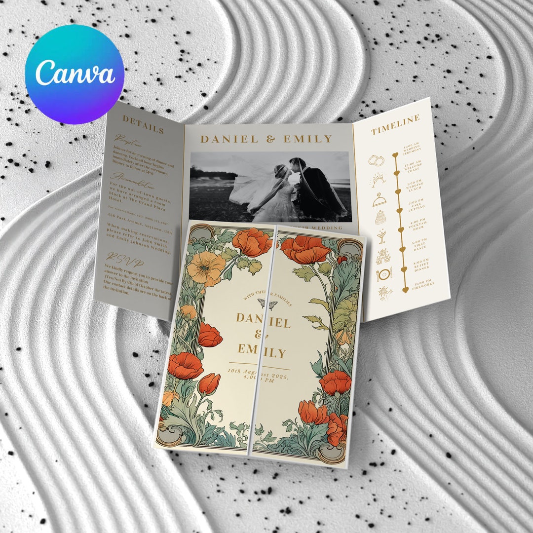 Garden Gatefold Wedding Invitation Template, Floral Wedding Invite ...