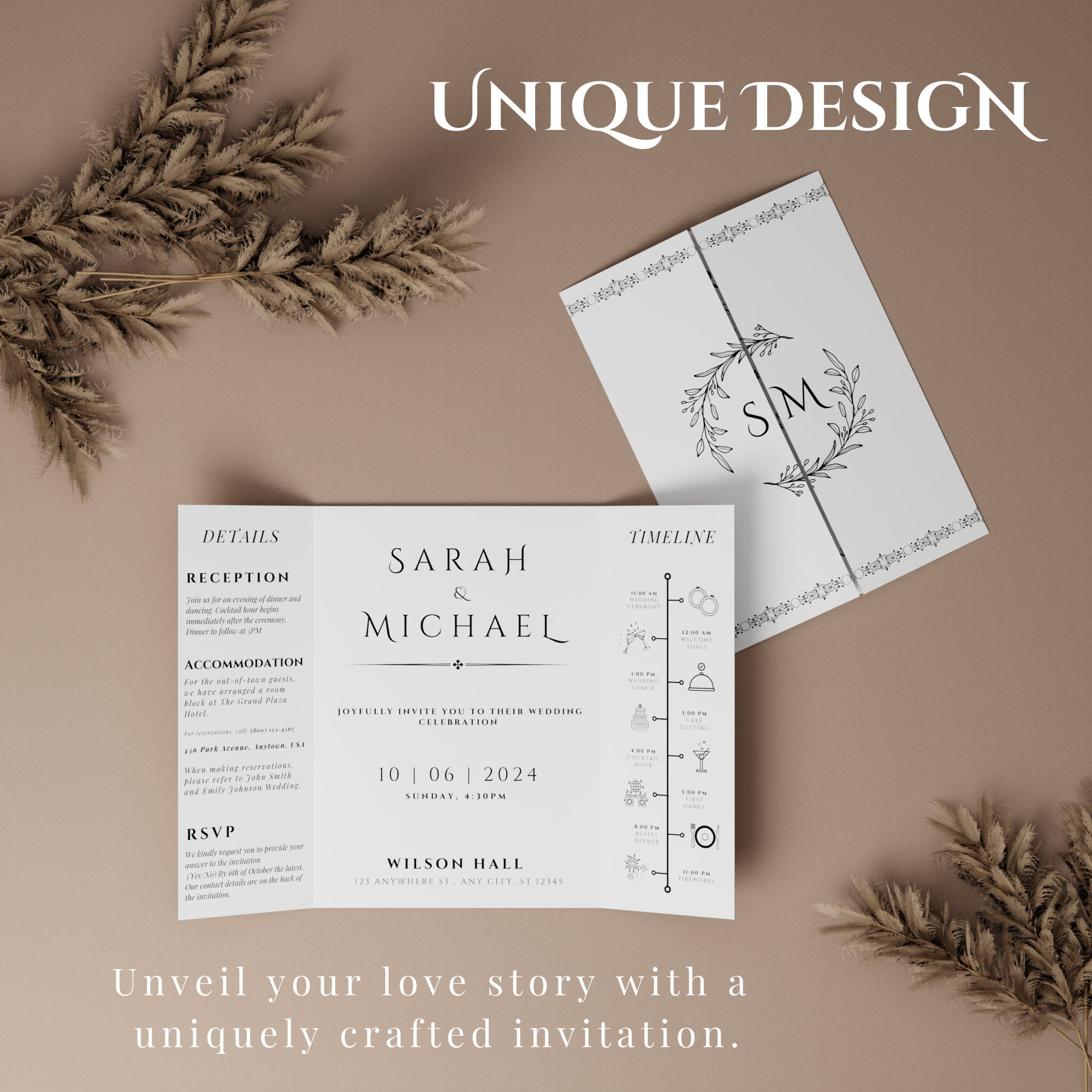 Modern Wedding Folded Invitation Template, Trifold Invitation Program ...