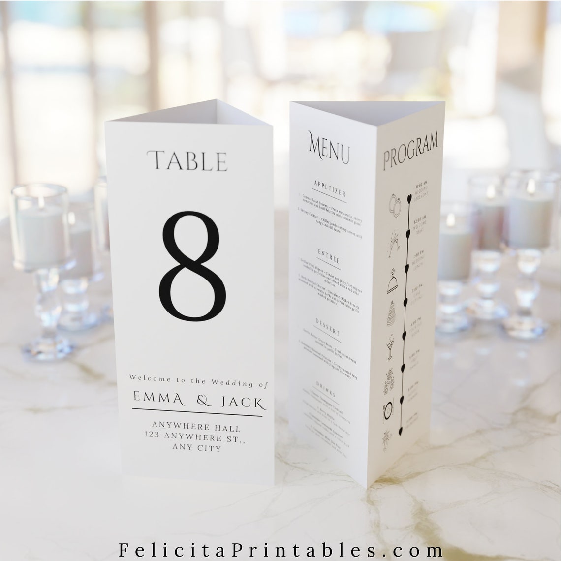 Modern Wedding Triangle Table Number Template, Wedding Menu, Program ...