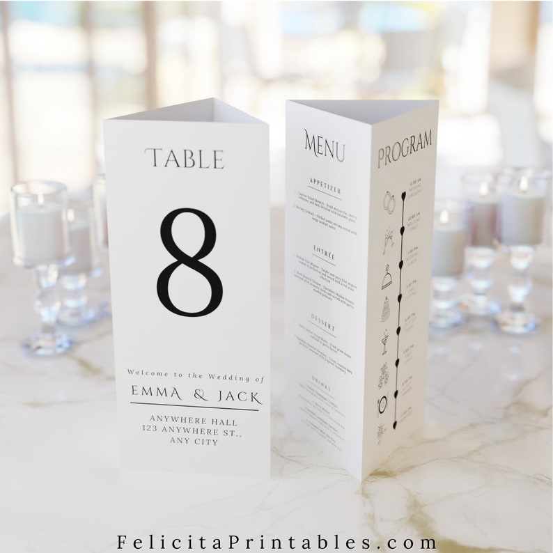 Modern Wedding Triangle Table Number Template, Wedding Menu, Program ...