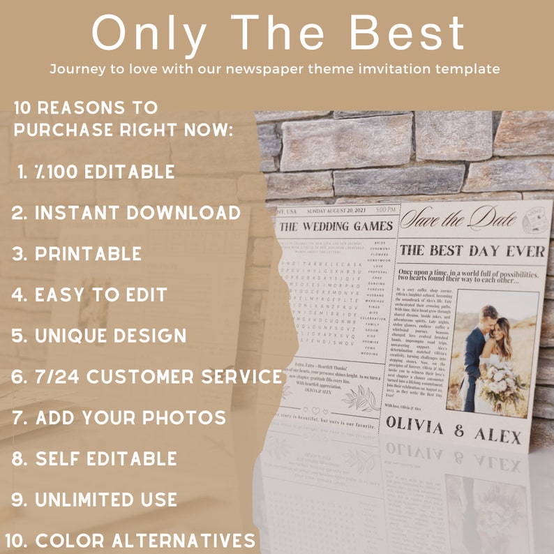 Newspaper Wedding Program Invitation Template, %100 Editable Canva ...