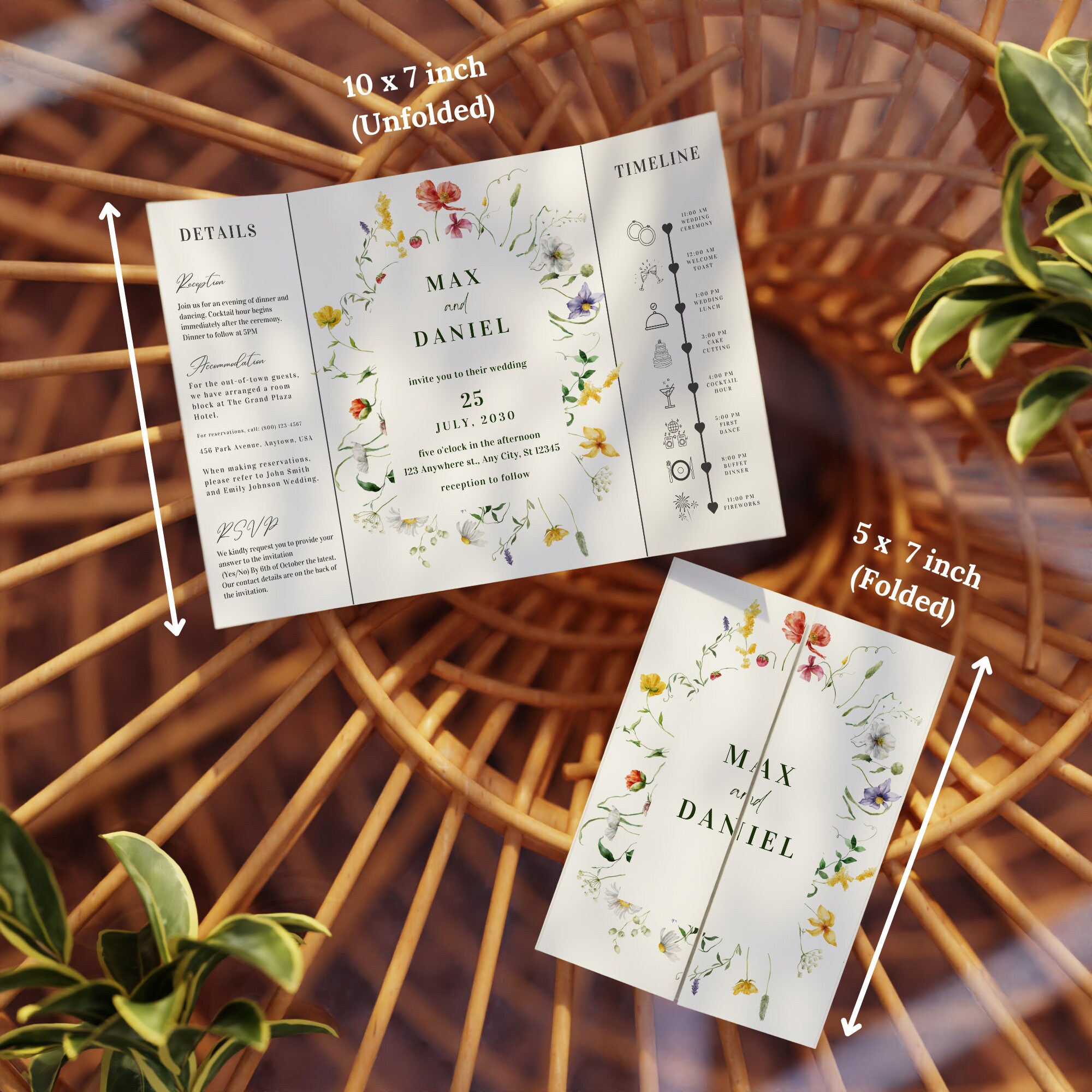 Floral Gatefold Wedding Invitation Template - Fully Editable Canva ...