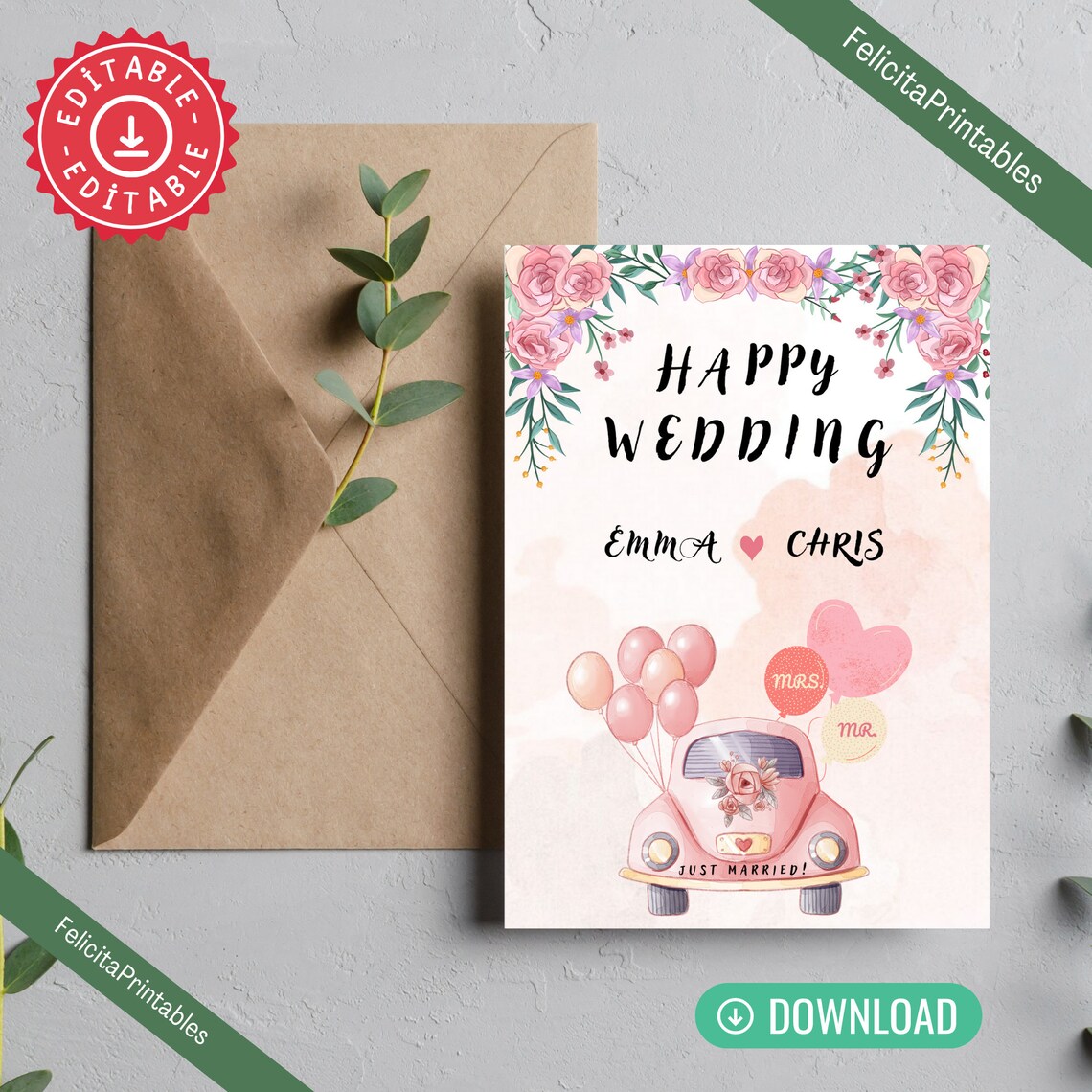 Editable Wedding Card, Printable Wedding Card, Happy Wedding Card ...