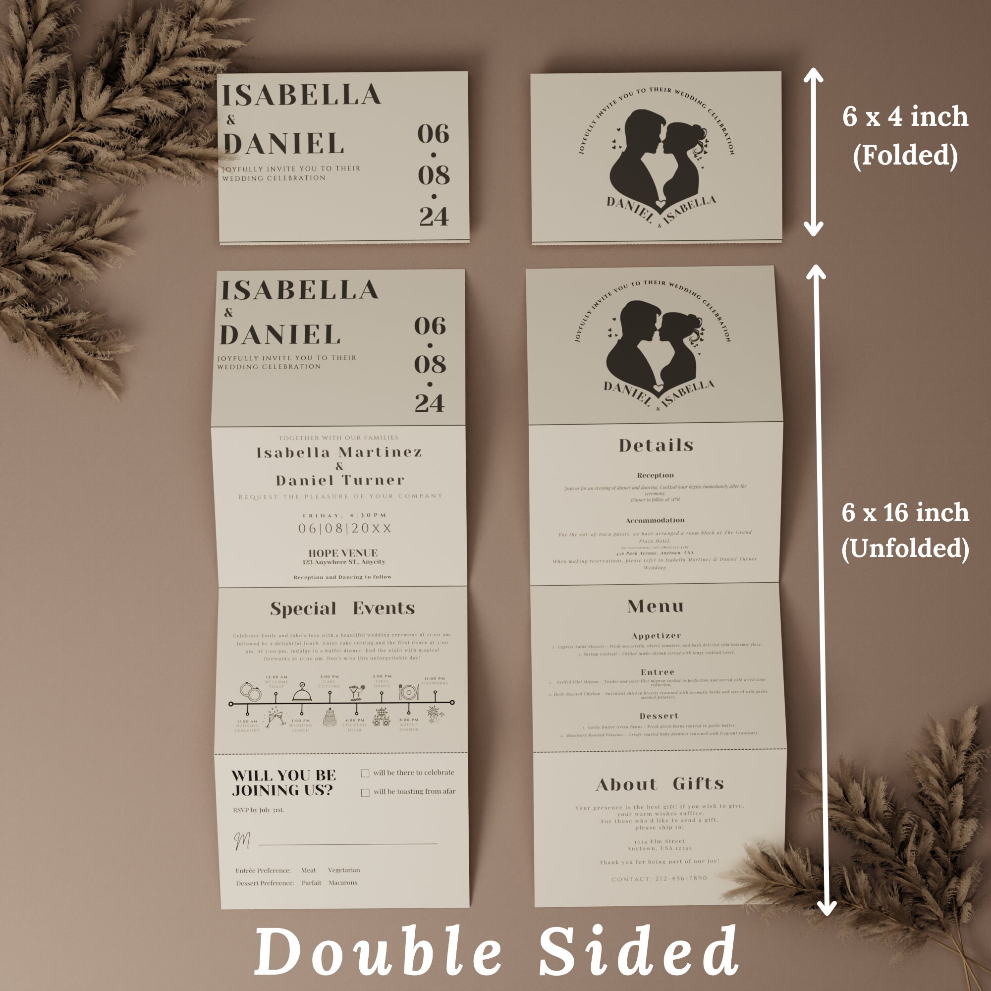 Concertina Wedding Invitation Template | Folded Wedding Card | Edit ...
