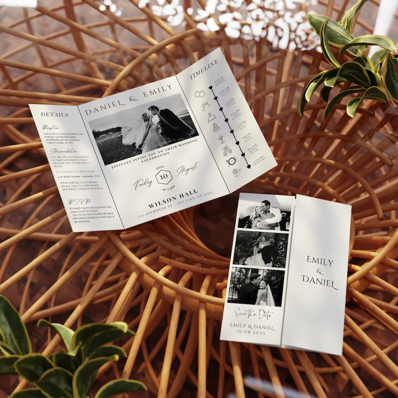 Plantilla de invitación de boda Photo Gatefold, invitación plegada con ...