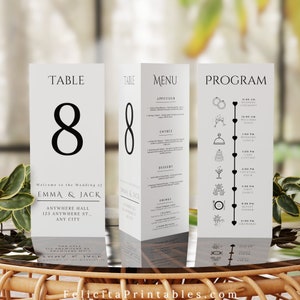 Modern Wedding Triangle Table Number Template, Wedding Menu, Program ...