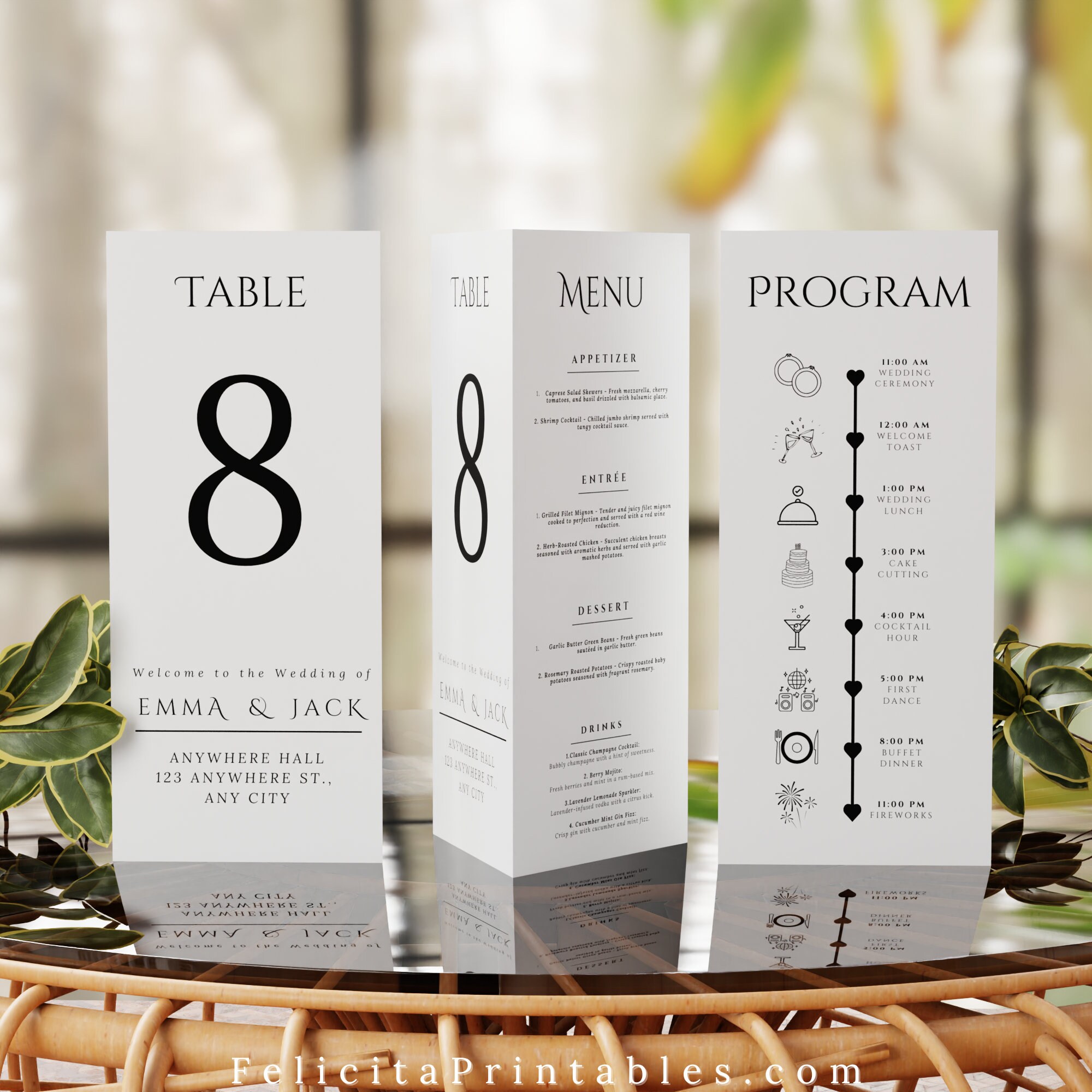 Modern Wedding Triangle Table Number Template, Wedding Menu, Program ...